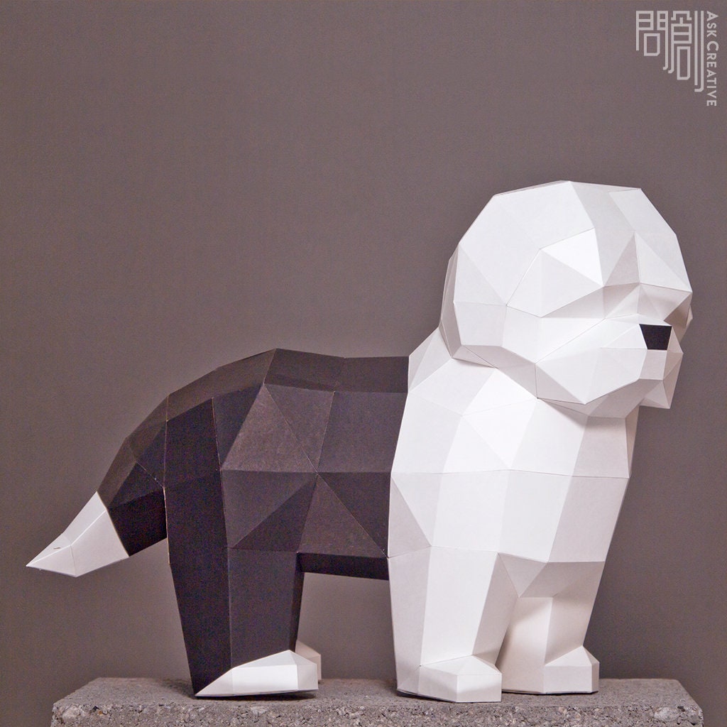Old English Sheepdog Paper Model papercraft DIY Low Poly - Etsy