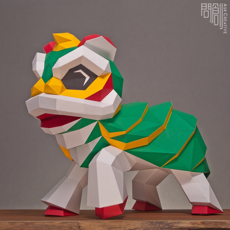 Green Dance Lionpapercraft DIY Low Poly PDF Papercraft | Etsy