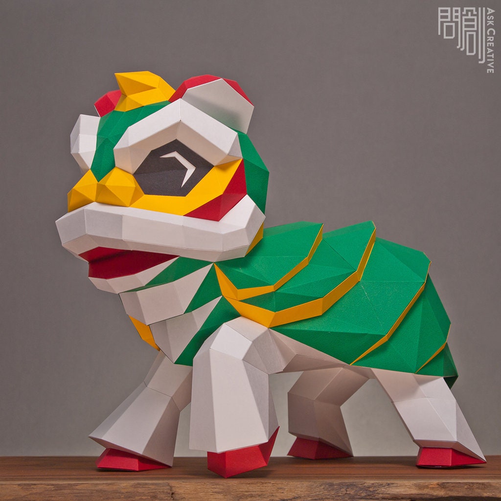 Green Dance Lionpapercraft DIY Low Poly PDF Papercraft | Etsy