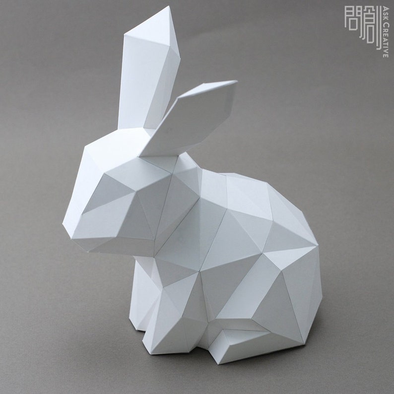 Rabbit Paper Model Bunny Paper Model papercraft DIY Low - Etsy