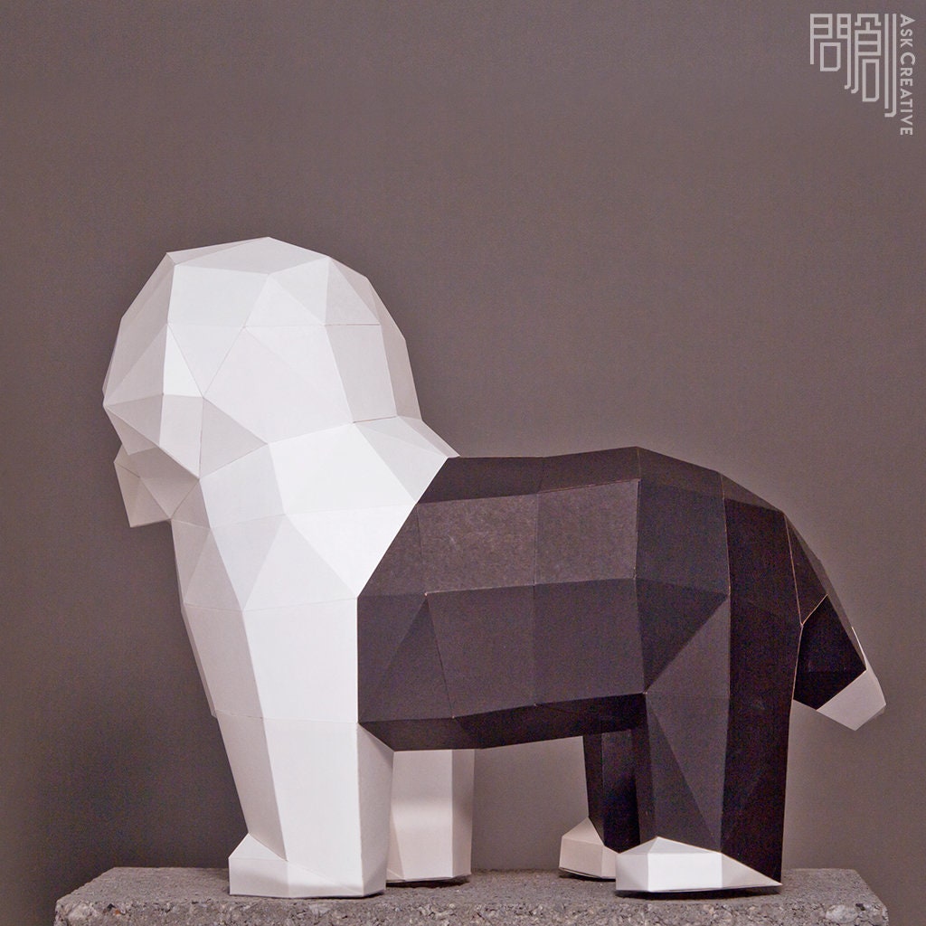 Old English Sheepdog Paper Model papercraft DIY Low Poly - Etsy