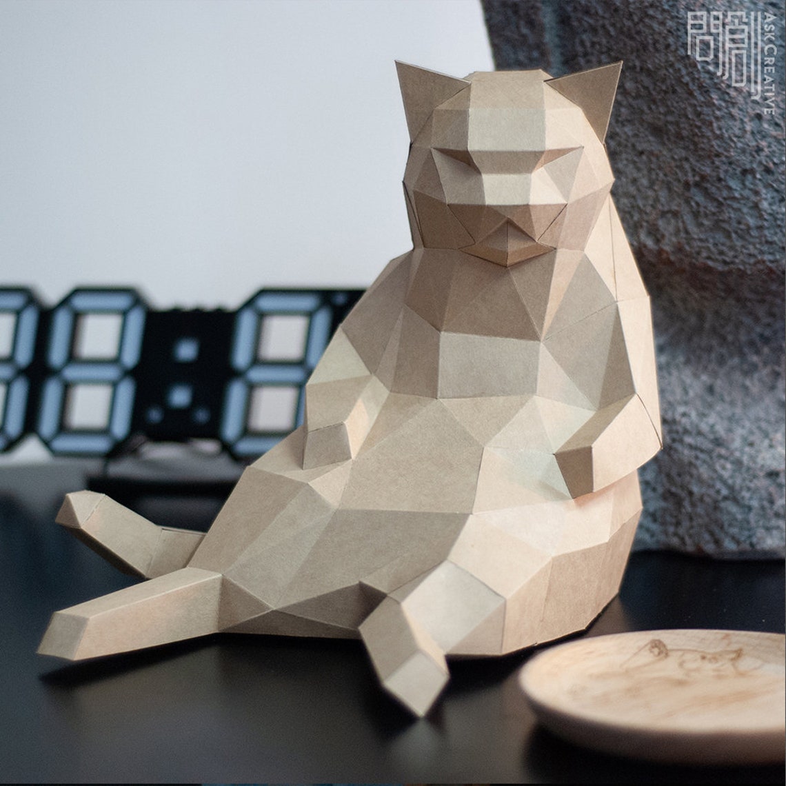Lazy Cat Paper Model Papercraft DIY Low Poly Fat Cat - Etsy Canada