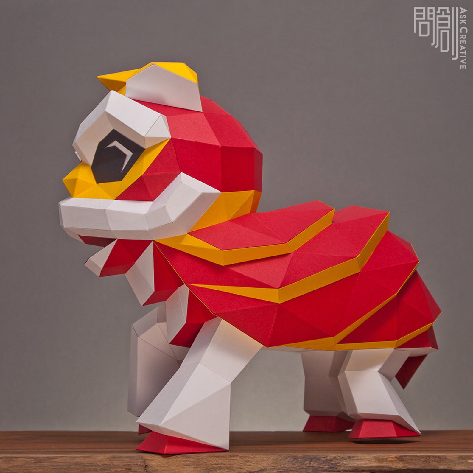 Red Dance Lion,papercraft , DIY , Low Poly , PDF Papercraft , Dance ...