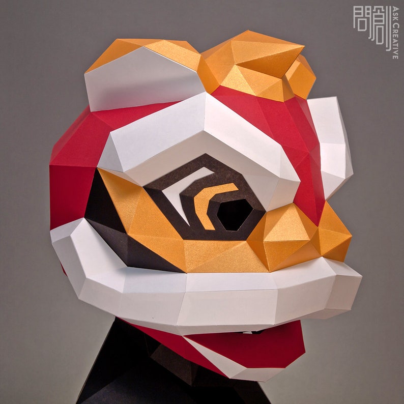 Dance Lion Mask Papercraft DIY Low Poly Mask PDF - Etsy