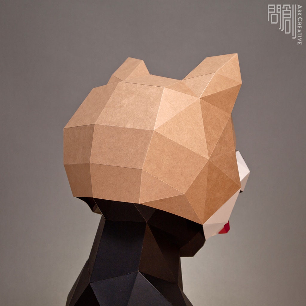 Máscara de Shiba Papercraft DIY Low poly Máscara PDF - Etsy México