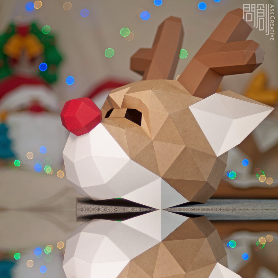 Rudolph Mask, Papercraft, DIY, Low Poly, Mask, PDF Papercraft ,pattern ...