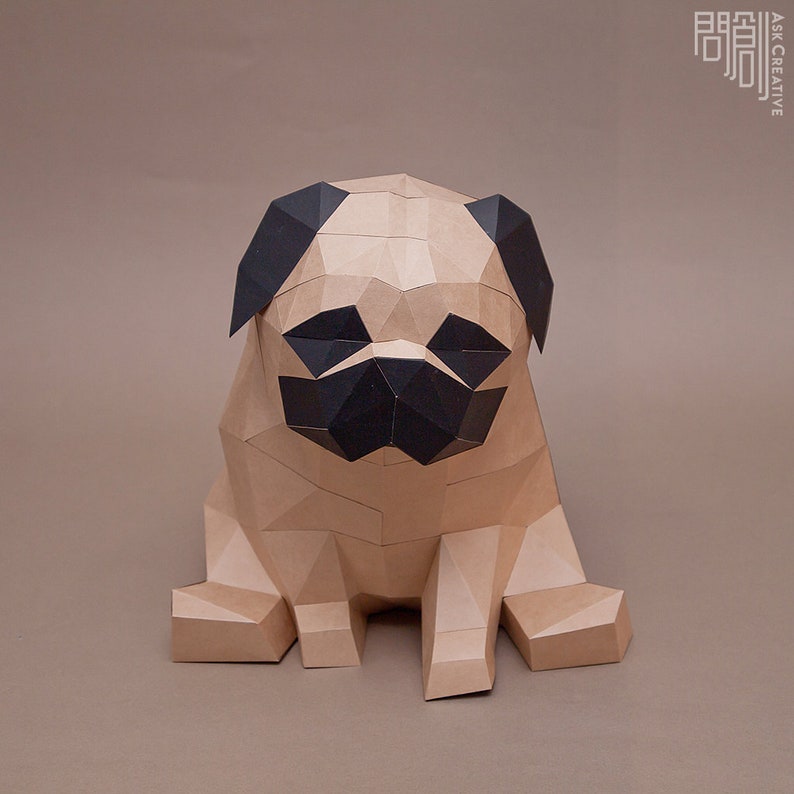 Pug Paper Model papercraft DIY Low Poly PDF Papercraft - Etsy Canada