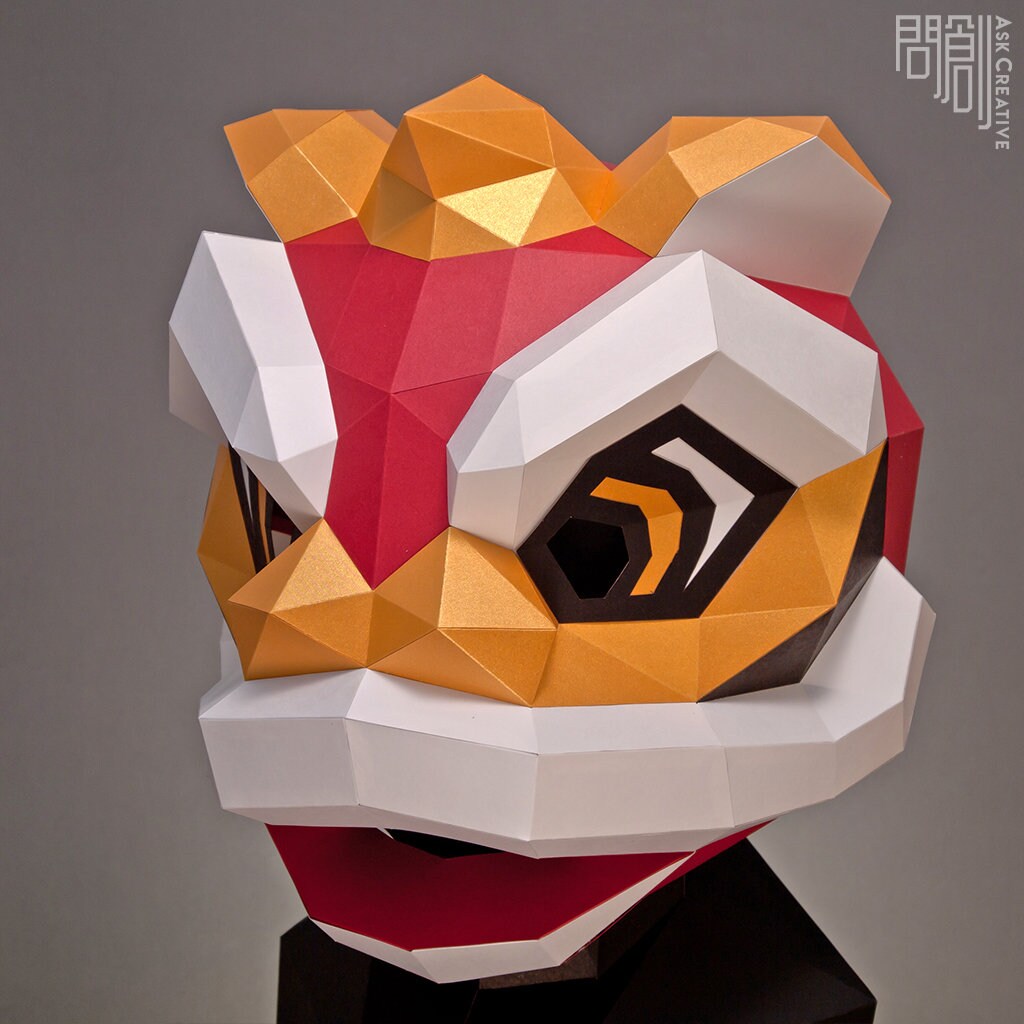 Máscara de león de baile Papercraft bricolaje poli bajo | Etsy
