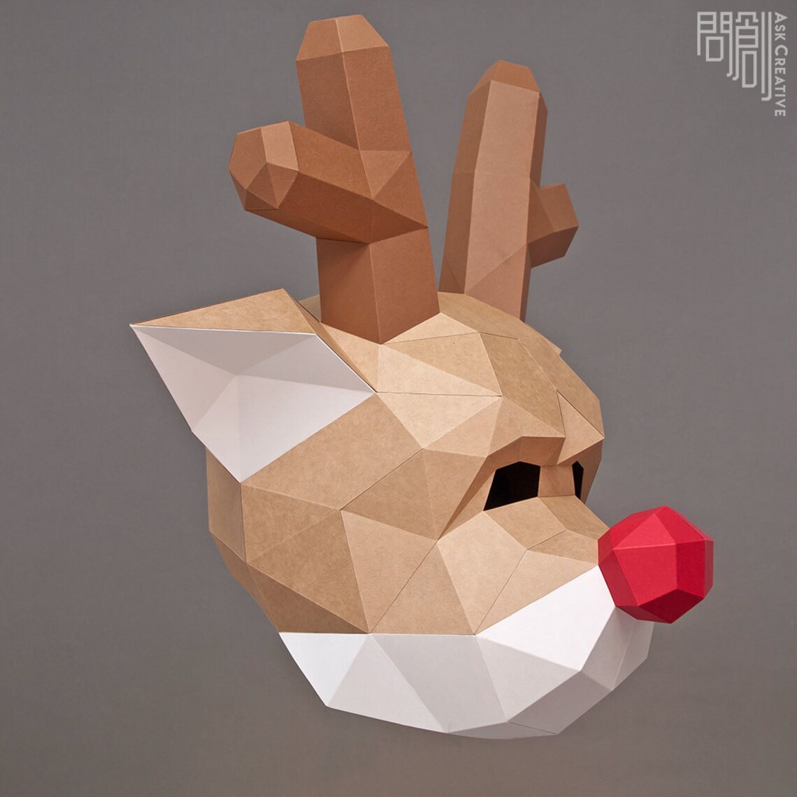 Máscara de Rudolph Papercraft DIY Low poly Máscara PDF - Etsy México