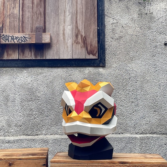 Low poly Dance Lion low poly Dance Lion Model DIY PDF Papercraft Red ...