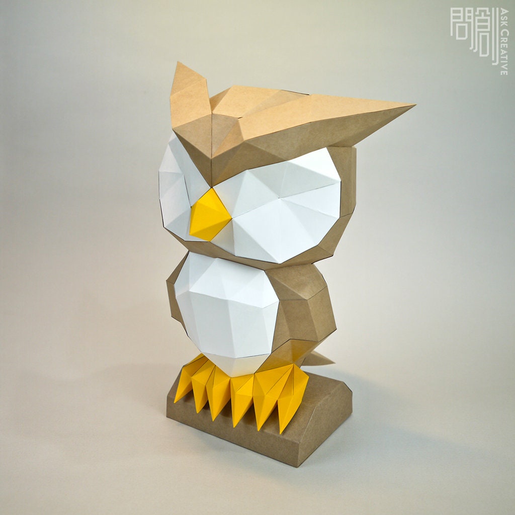 Owl Paper Model papercraft DIY Low Poly PDF Papercraft - Etsy