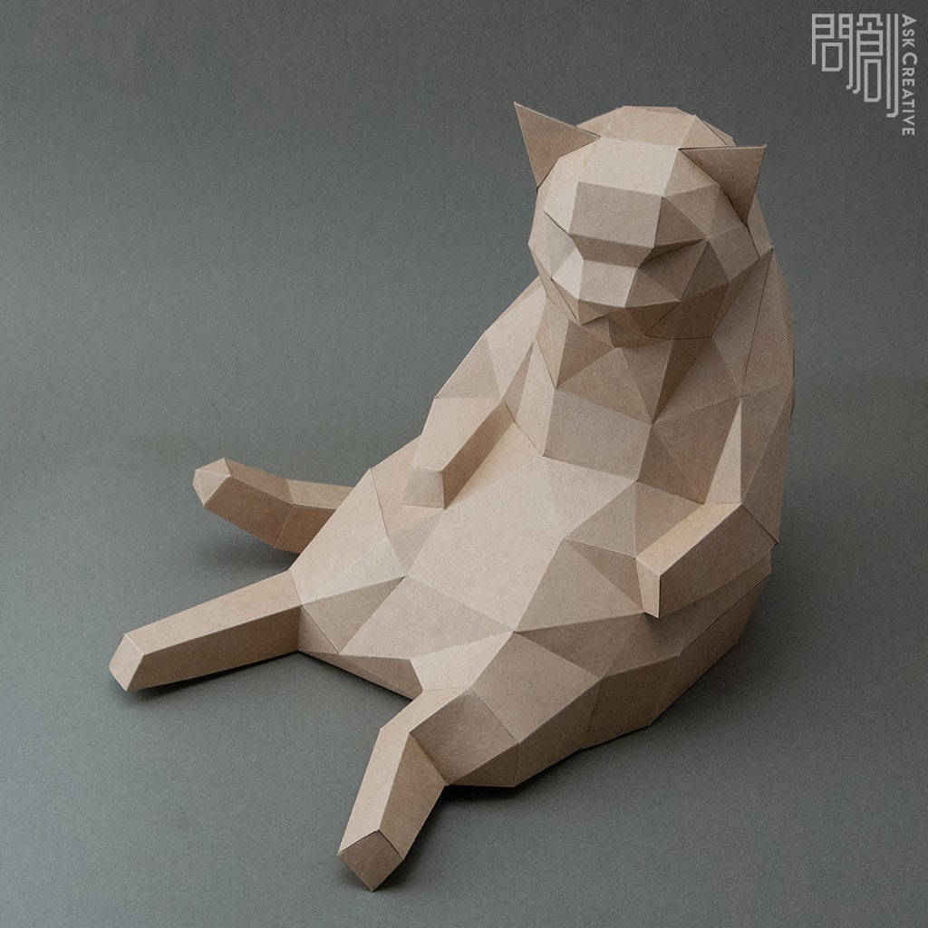 Lazy Cat Paper Model Papercraft DIY Low Poly Fat Cat - Etsy