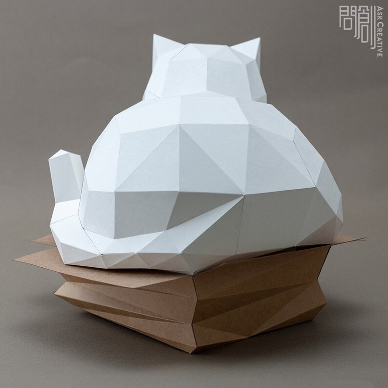 Fat Cat in a Box Paper Model Papercraft DIY Low Poly - Etsy