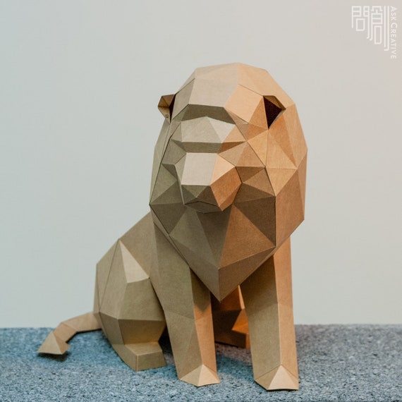 Lion paper model Papercraft DIY Low poly PDF | Etsy
