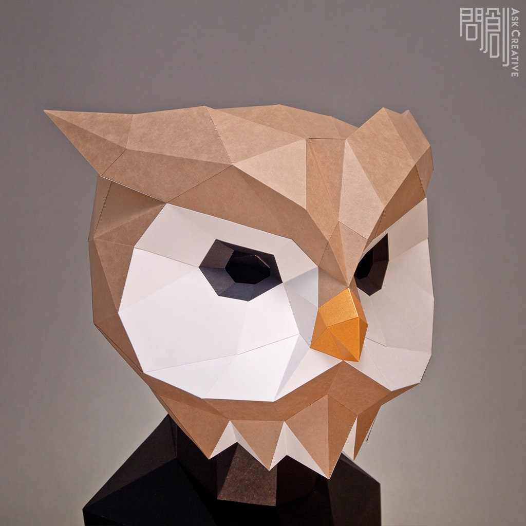 Owl Mask Papercraft DIY Low Poly Mask PDF Papercraft Owl | Etsy