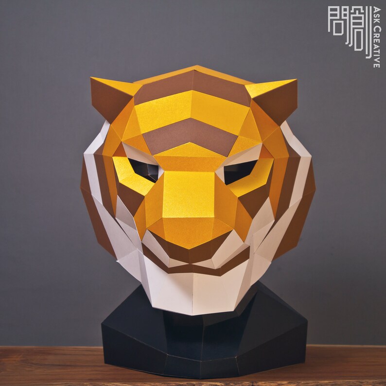 Tiger Mask Papercraftdiy Low Poly Mask Party Halloween - Etsy