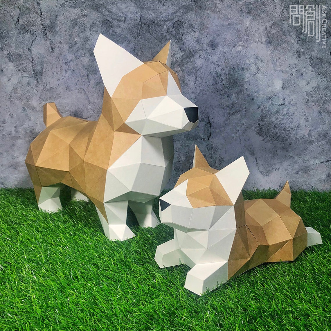 Little Corgi Paper Model papercraft DIY Low Poly PDF - Etsy
