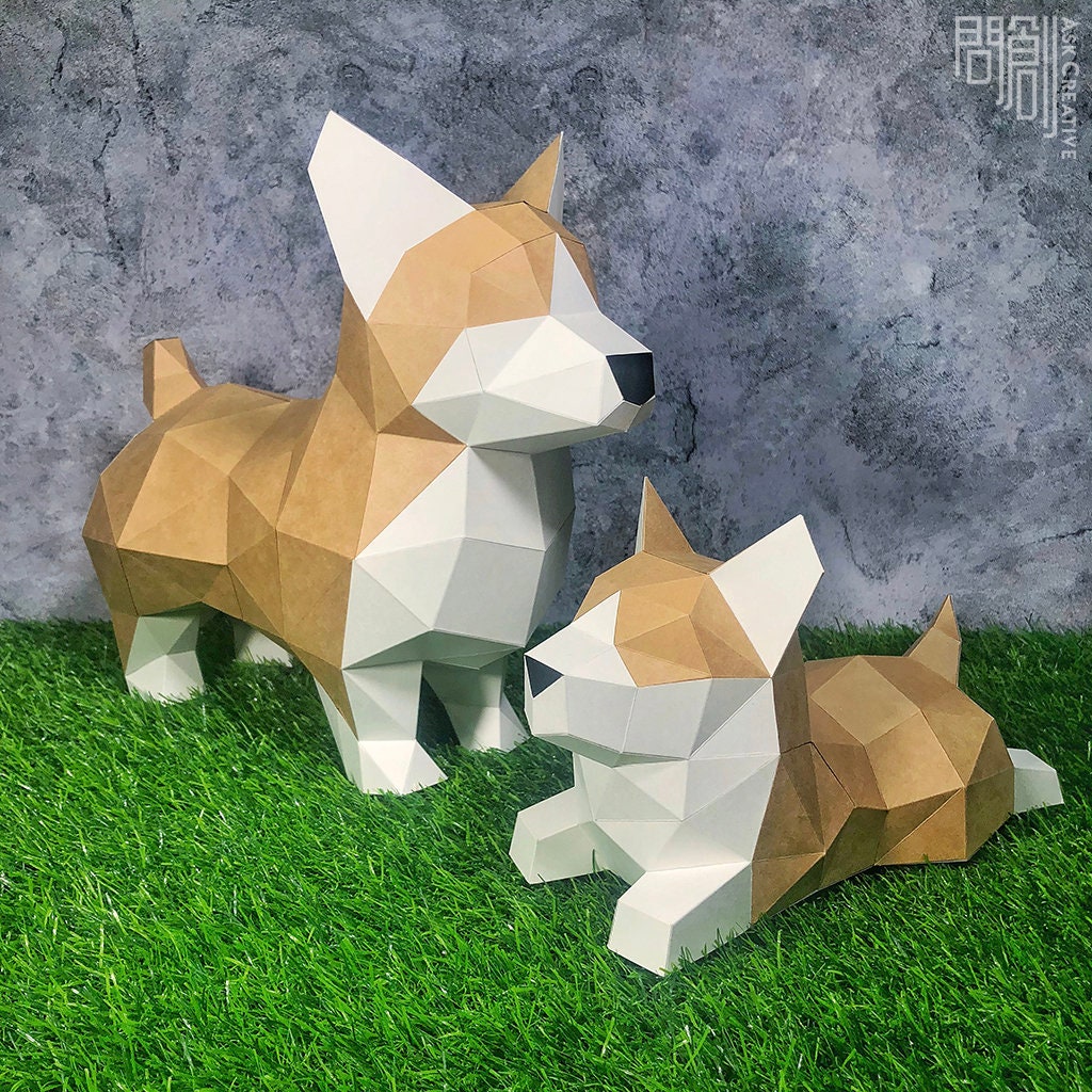 Little Corgi paper model Papercraft DIY Low poly PDF | Etsy
