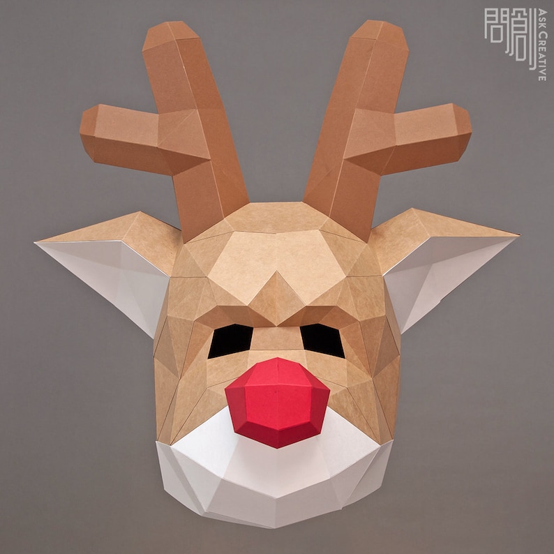 Rudolph Mask Papercraft DIY Low Poly Mask PDF Papercraft - Etsy