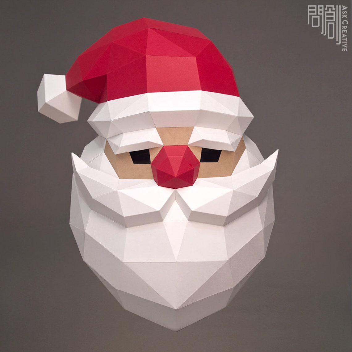 Santa Claus Mask Papercraft DIY Low Poly Mask PDF - Etsy