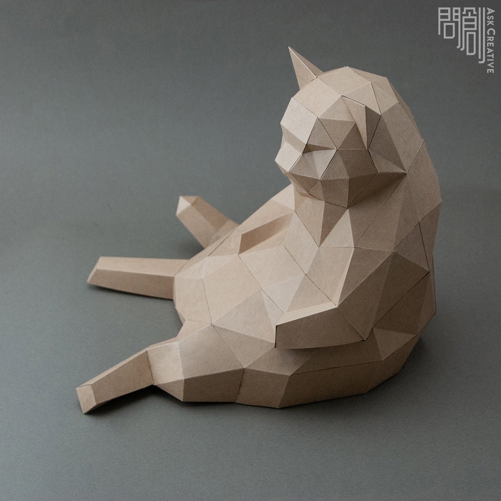 Lazy Cat paper Model Papercraft DIY Low poly Fat cat - Etsy México