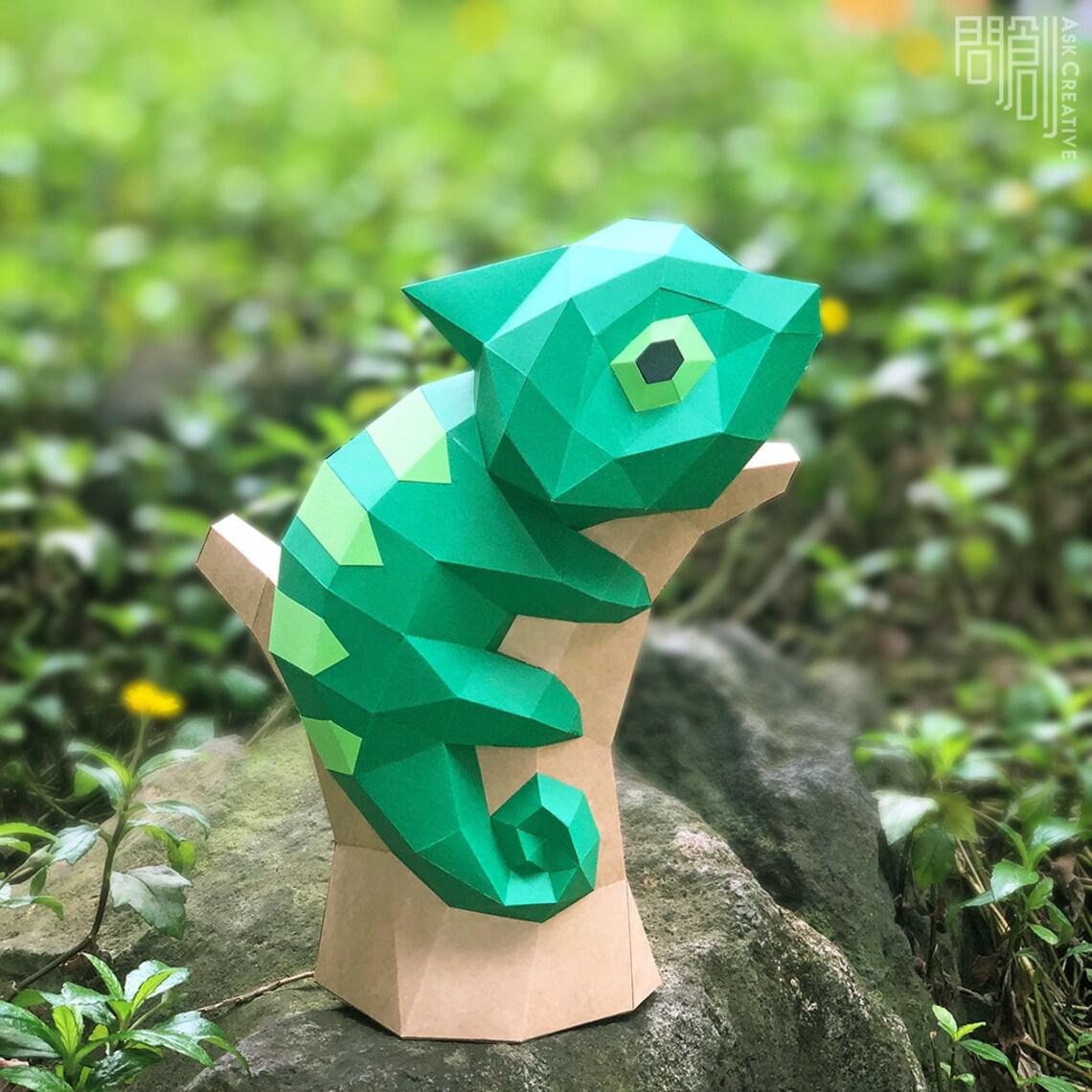 Chameleon Paper Modelpapercraftdiylow Polypdf - Etsy