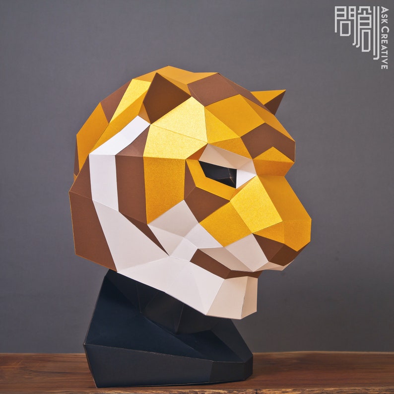 Tiger Mask Papercraftdiy Low Poly Mask Party Halloween - Etsy