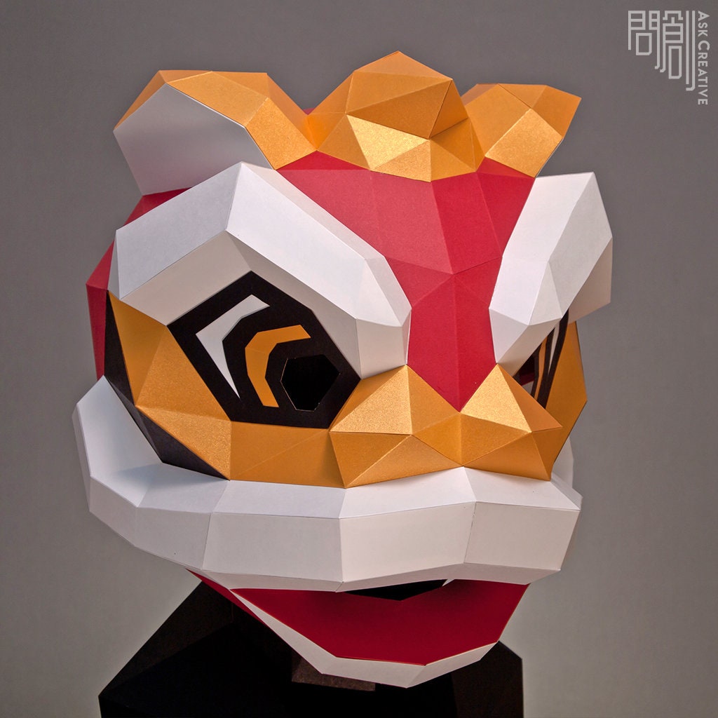 Dance Lion Mask Papercraft DIY Low Poly Mask PDF - Etsy