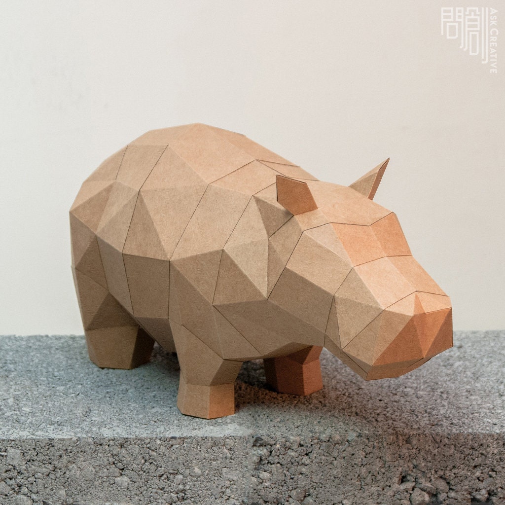 Hippo Paper Modelpapercraft DIY Low Poly PDF Papercraft - Etsy