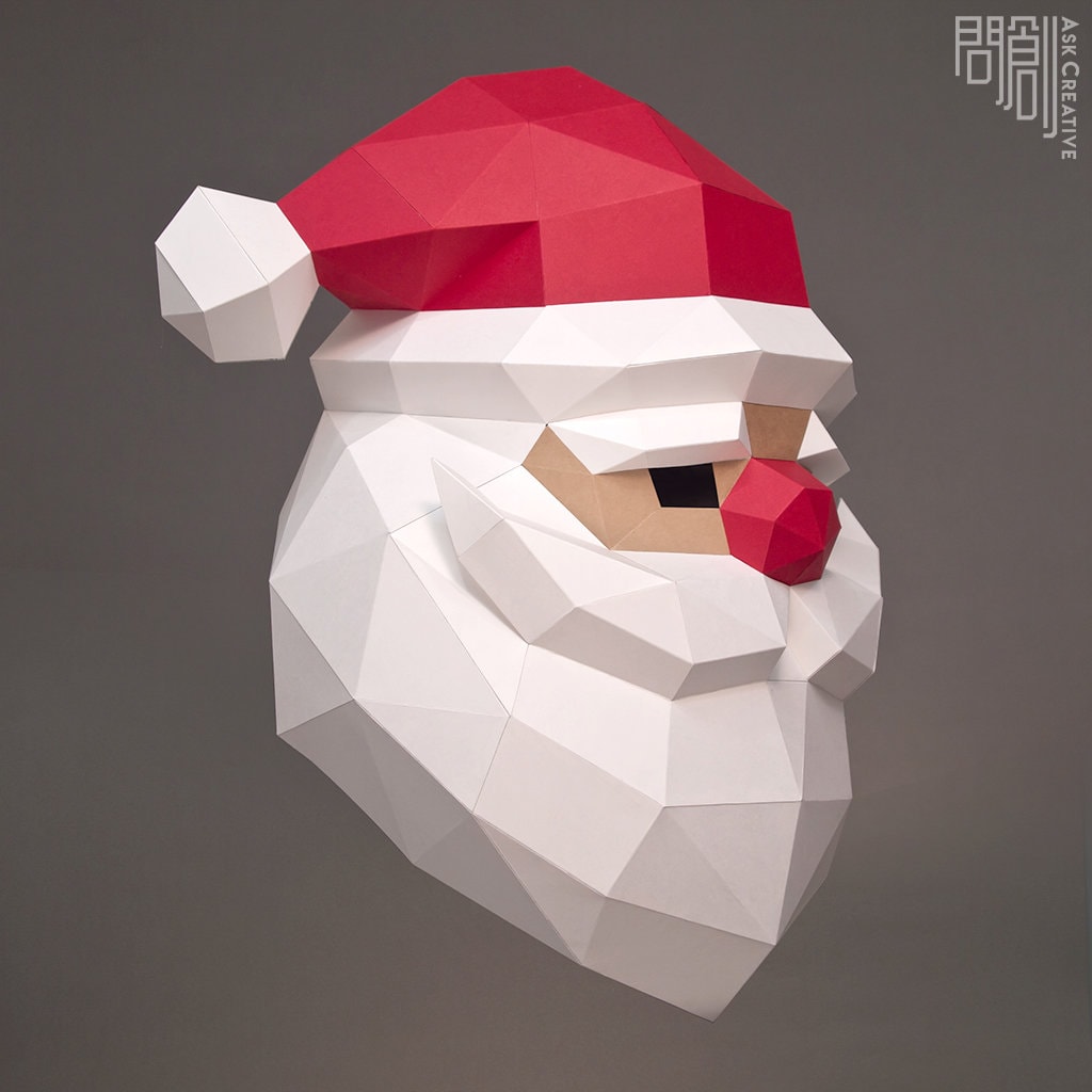 Santa Claus Mask Papercraft DIY Low Poly Mask PDF - Etsy