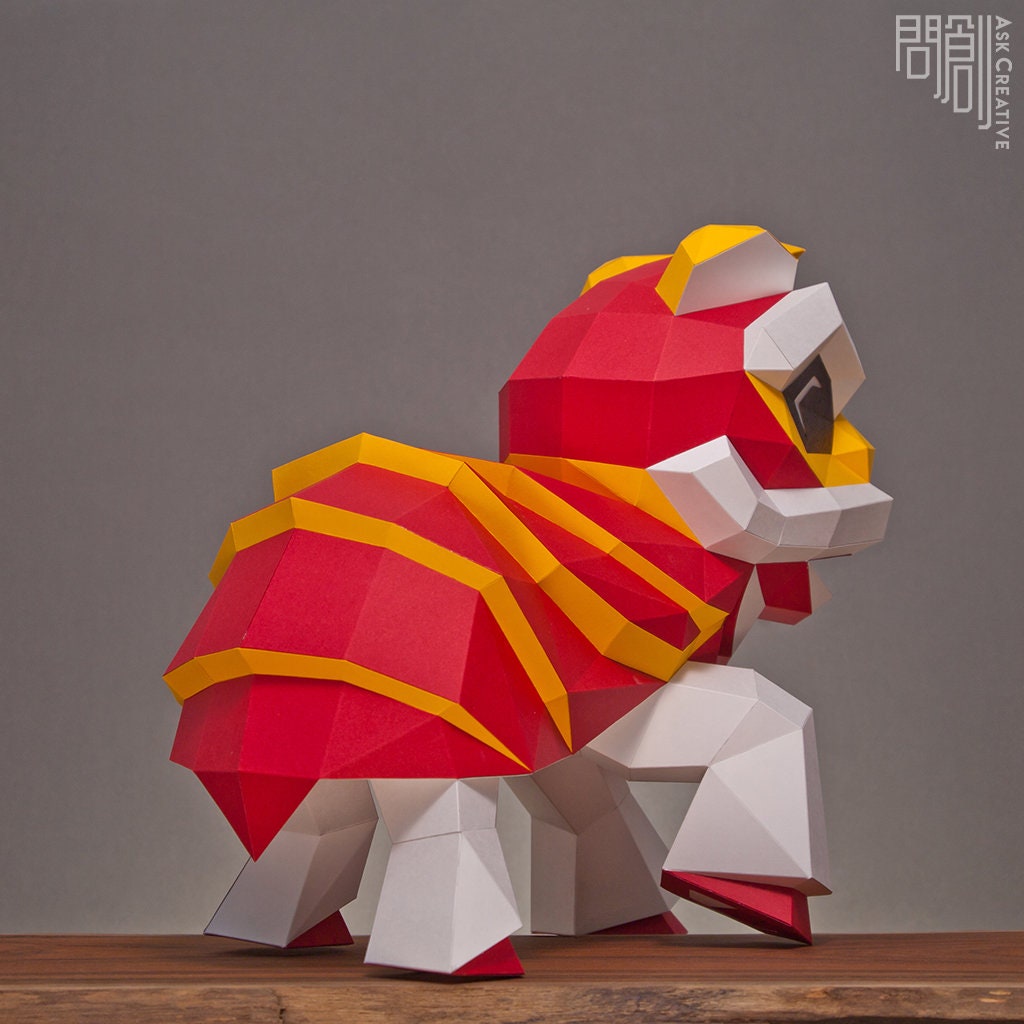 Red Dance Lionpapercraft DIY Low Poly PDF Papercraft - Etsy
