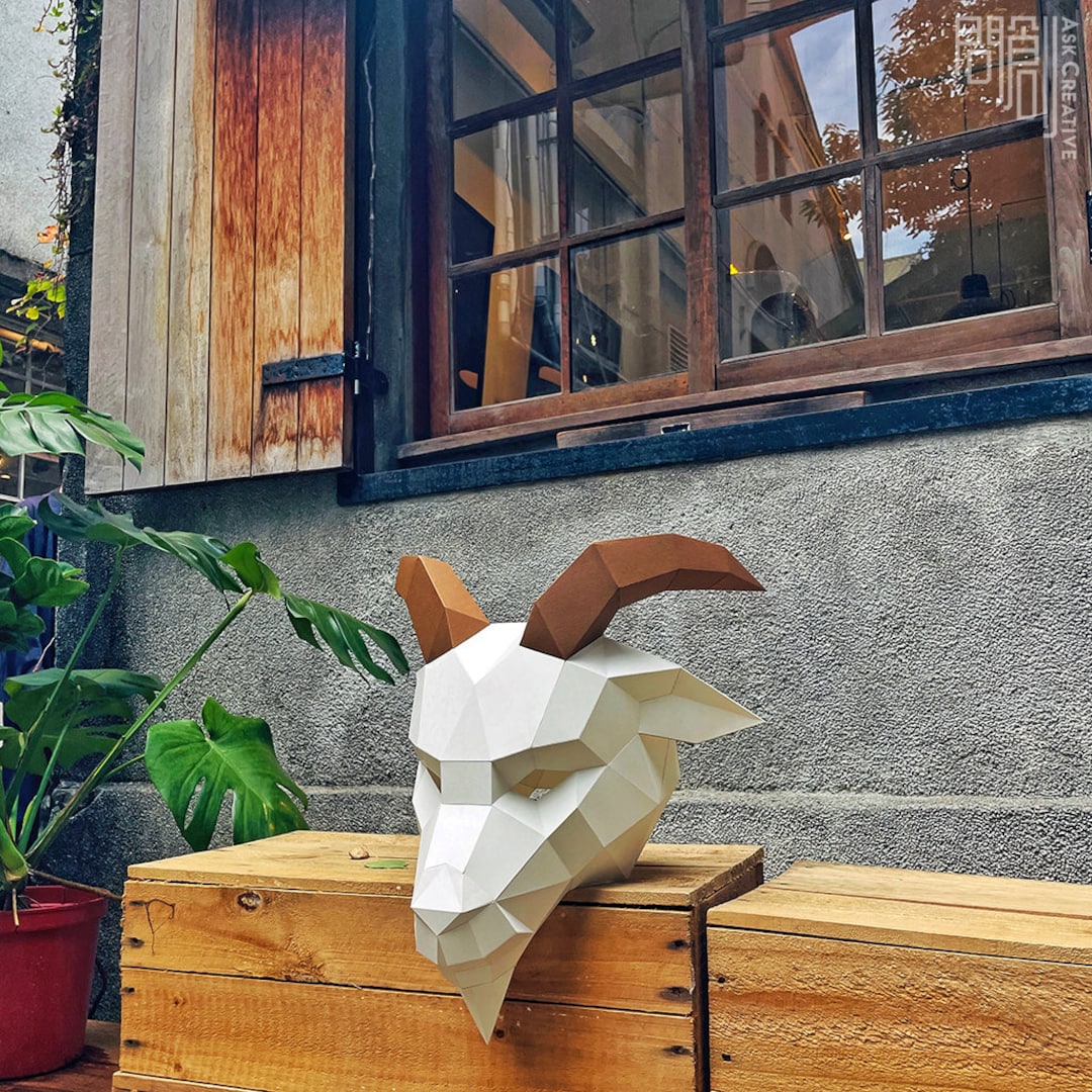 Goat Mask, Papercraft, DIY, Low Poly, Mask, PDF Papercraft, Goat ...