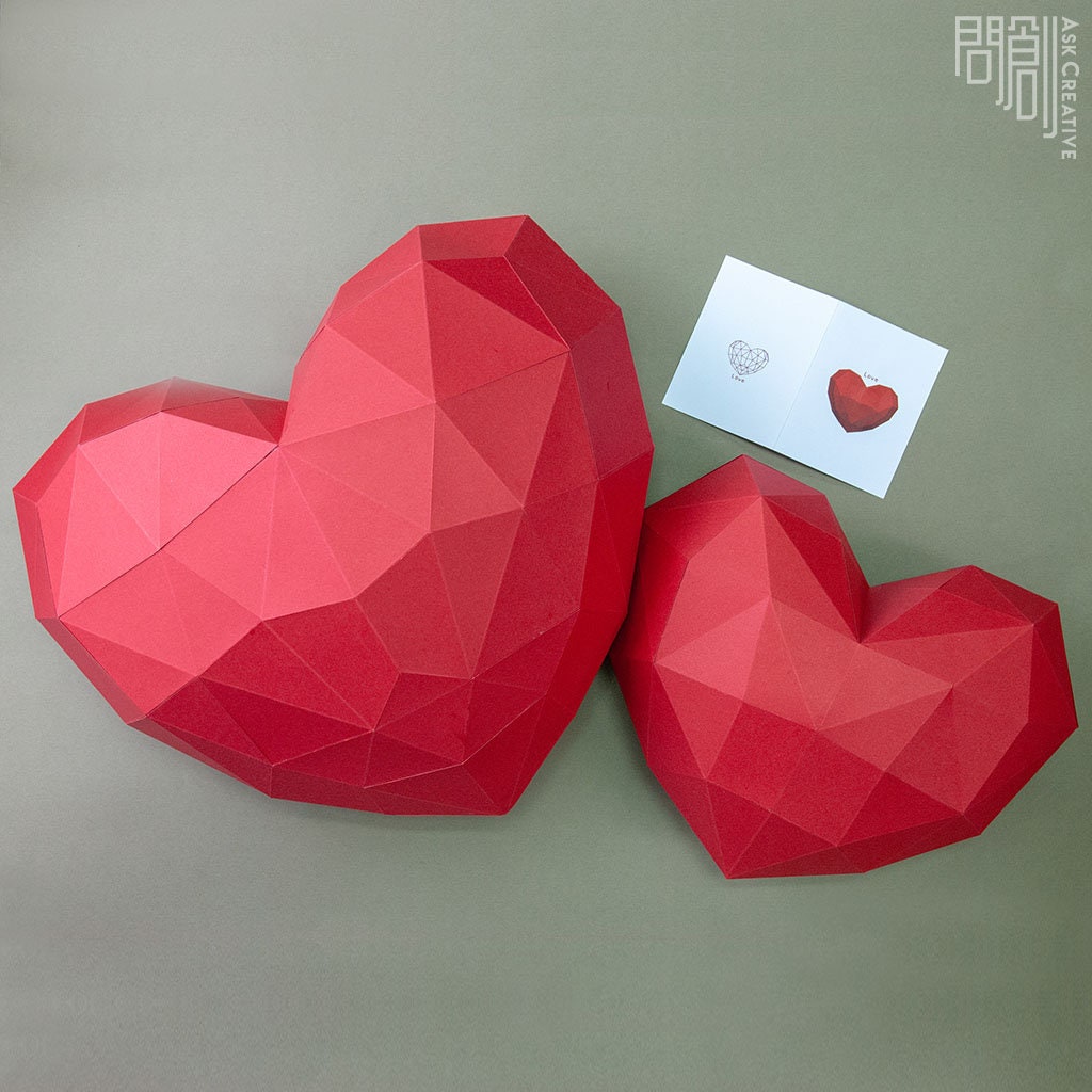 2 Hearts Set papercraft DIY Low Poly PDF Papercraft - Etsy