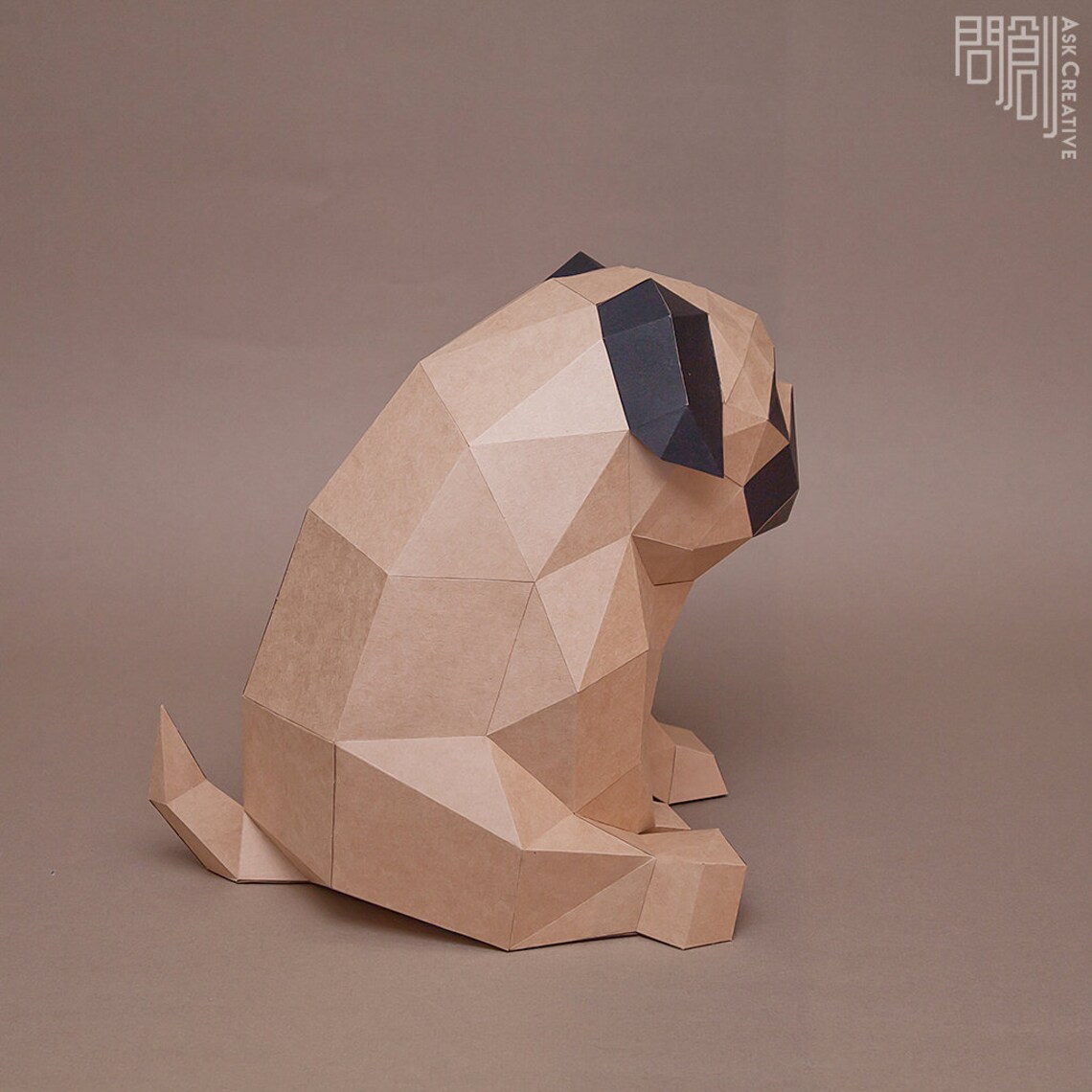 Pug Paper Model papercraft DIY Low Poly PDF Papercraft - Etsy