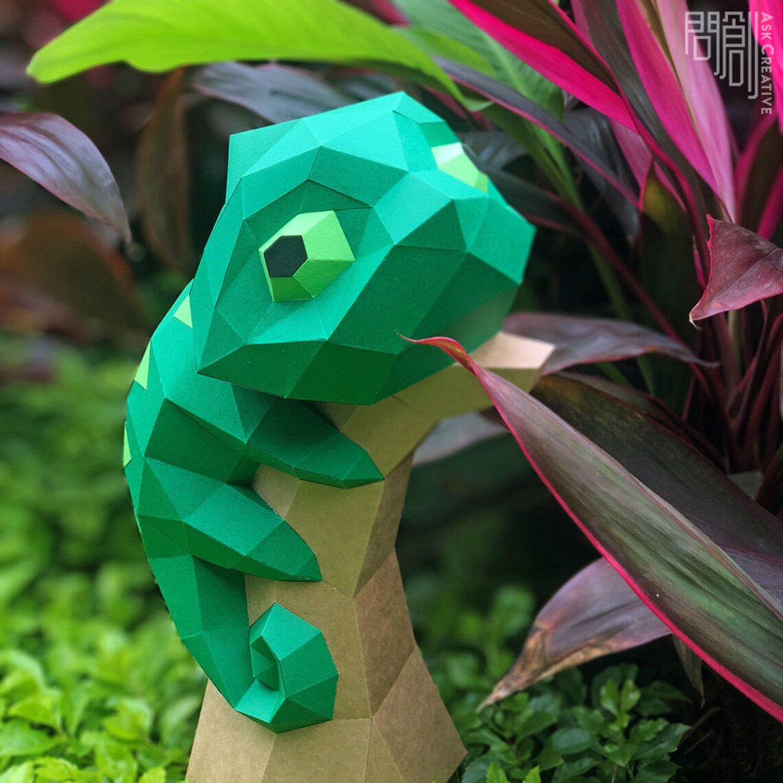 Chameleon Paper Modelpapercraftdiylow Polypdf - Etsy