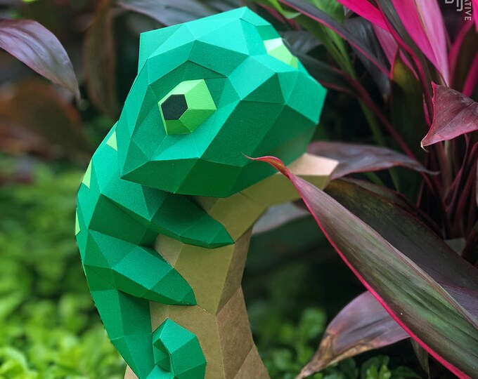 Papercraft Chameleon, 3D Paper Zoo Animal, Download PDF Template - Etsy ...