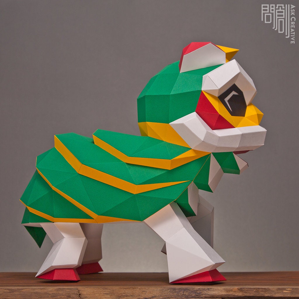 Green Dance Lionpapercraft DIY Low Poly PDF Papercraft | Etsy