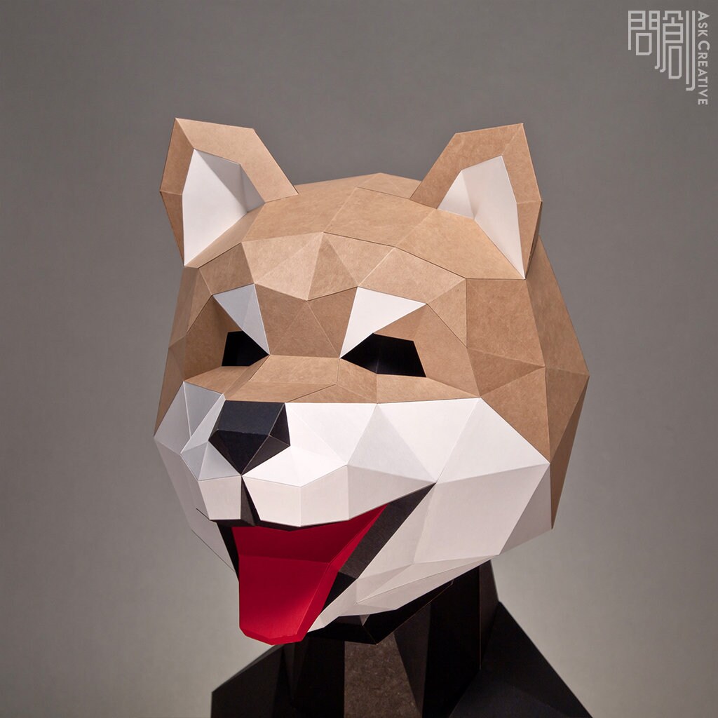 Máscara de Shiba Papercraft DIY Low poly Máscara PDF - Etsy México