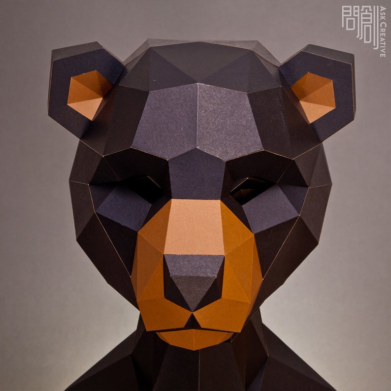 Black Bear Mask Papercraft DIY Low Poly Mask PDF | Etsy