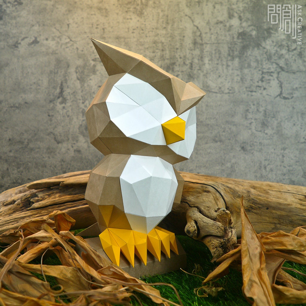 Owl Paper Model papercraft DIY Low Poly PDF Papercraft - Etsy