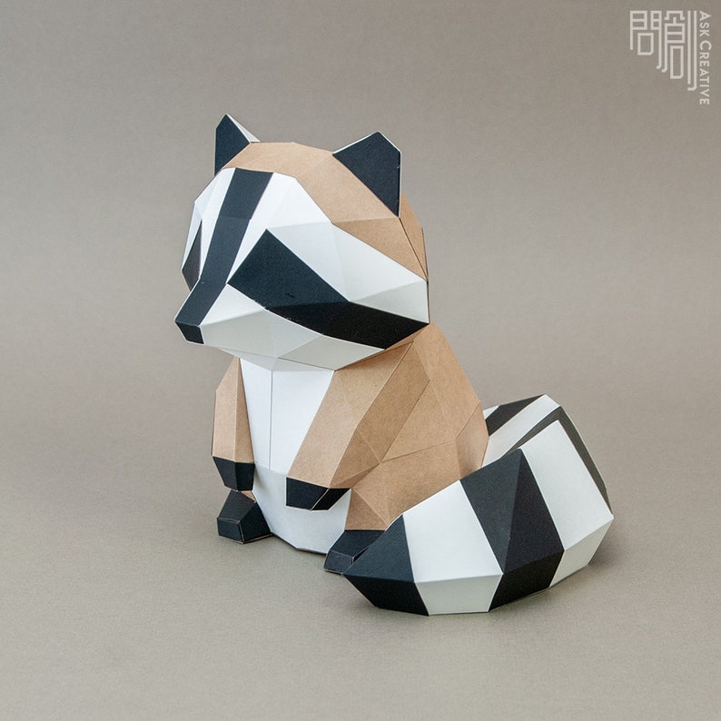 Raccoon paper model Papercraft DIY Low poly PDF | Etsy