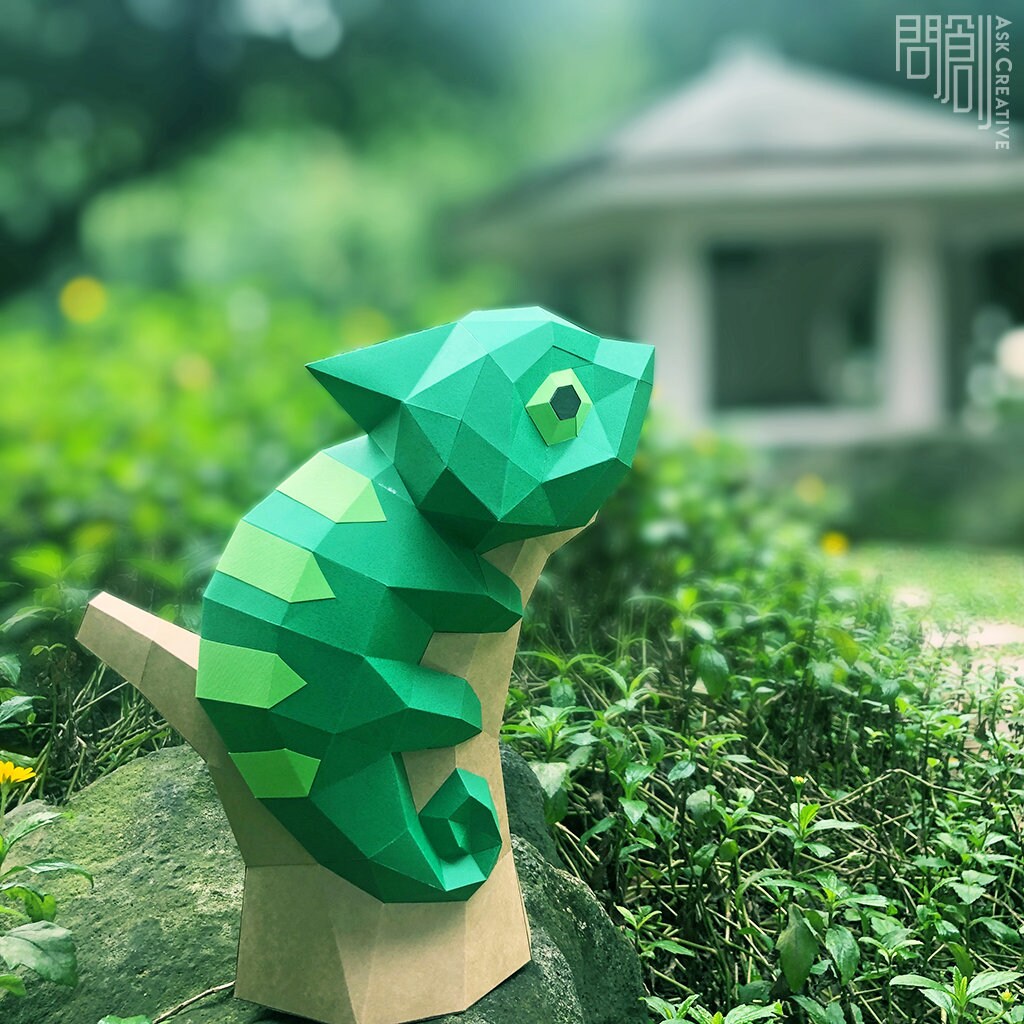 Chameleon Paper Modelpapercraftdiylow Polypdf - Etsy