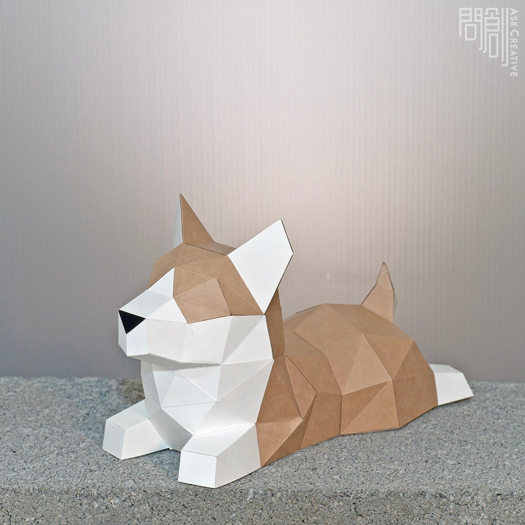 Little Corgi Paper Model papercraft DIY Low Poly PDF - Etsy