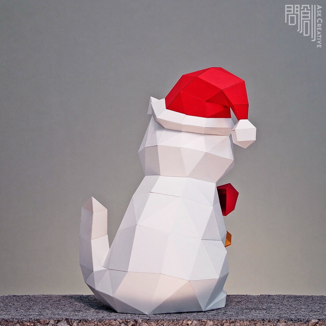 Xmas Santa Cat Paper Model papercraft DIY Low Poly PDF - Etsy