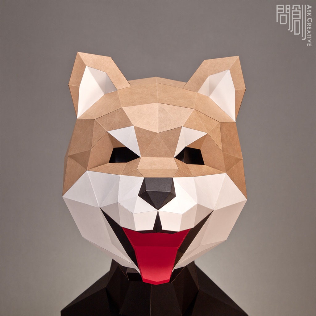 Máscara de Shiba Papercraft DIY Low poly Máscara PDF - Etsy México