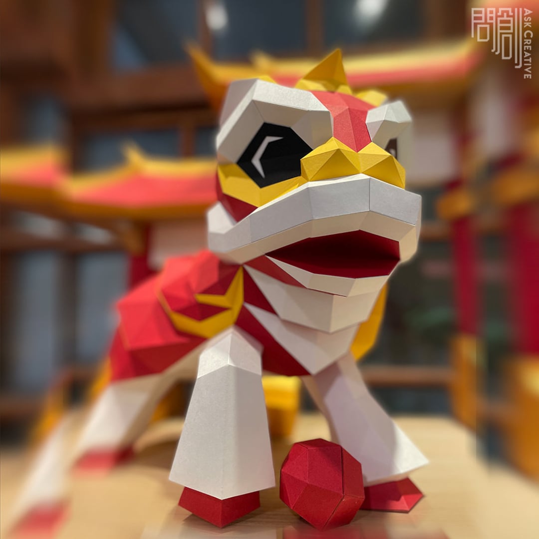 Red Dance Lion, Papercraft , DIY , Low poly , PDF Papercraft , Dance ...