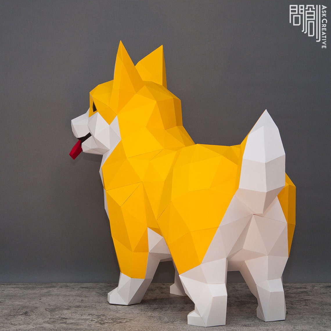 Real size Corgi paper model Papercraft DIY Low poly | Etsy