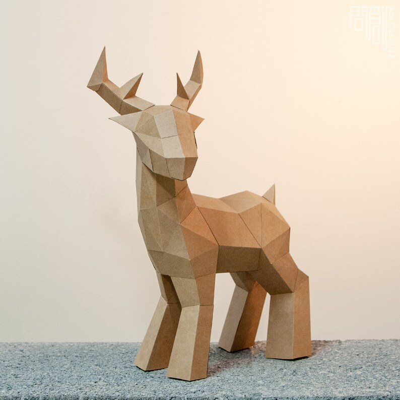 Deer Paper Model papercraft DIY Low Poly PDF Papercraft | Etsy