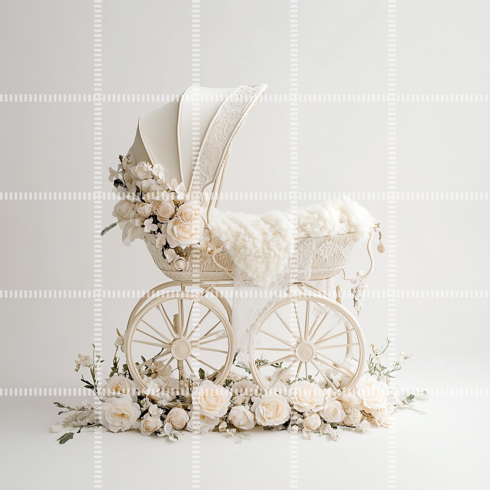 Newborn White Flower Pram Digital Backdrop Cream Floweral Background - Etsy
