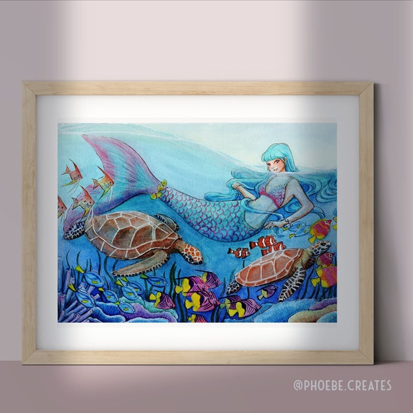 Mermaid With Sea Turtle - Etsy